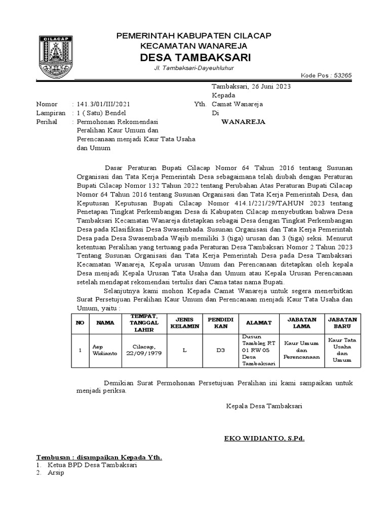Permohonan Rekomendasi Ke Camat | PDF