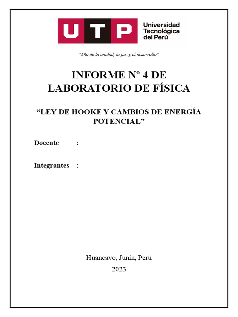 Informe #4 de Laboratorio de Física - Ley de Hooke y Cambios de Energía Potencial | Descargar ...