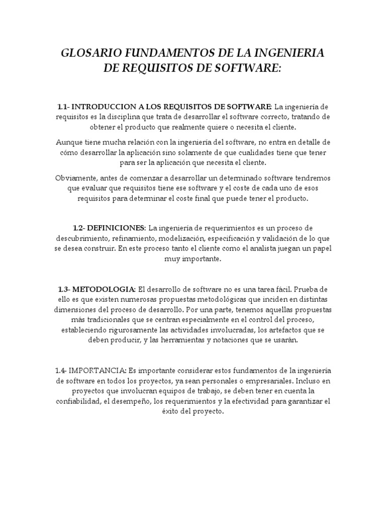 Glosario Fundamentos de La Ingenieria de Requisitos de Software | PDF | Informática