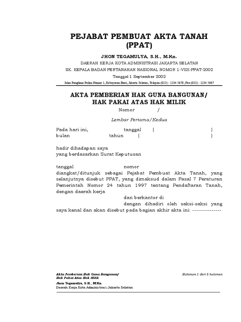 Contoh Lampiran Akta Pemberian HGB | PDF