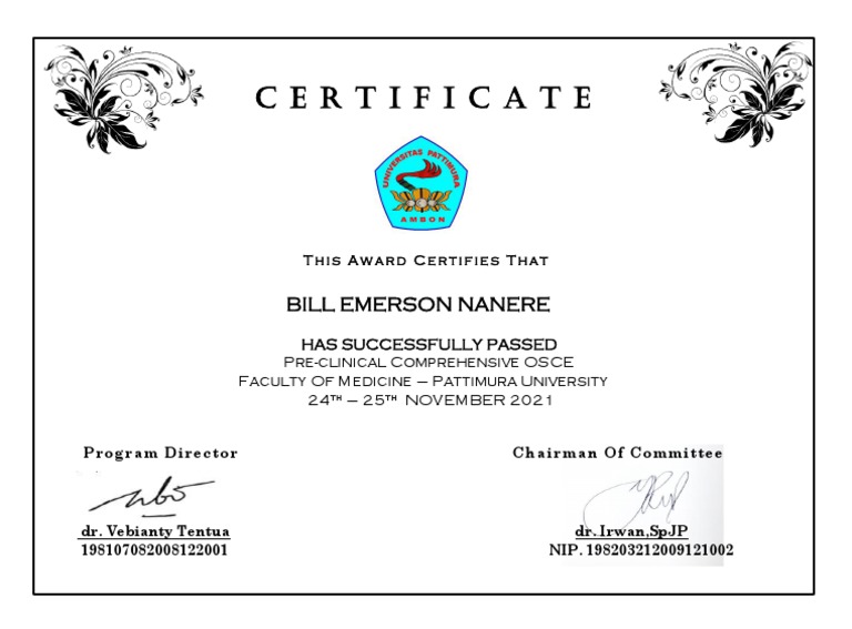 Contoh Sertifikat Osce | PDF