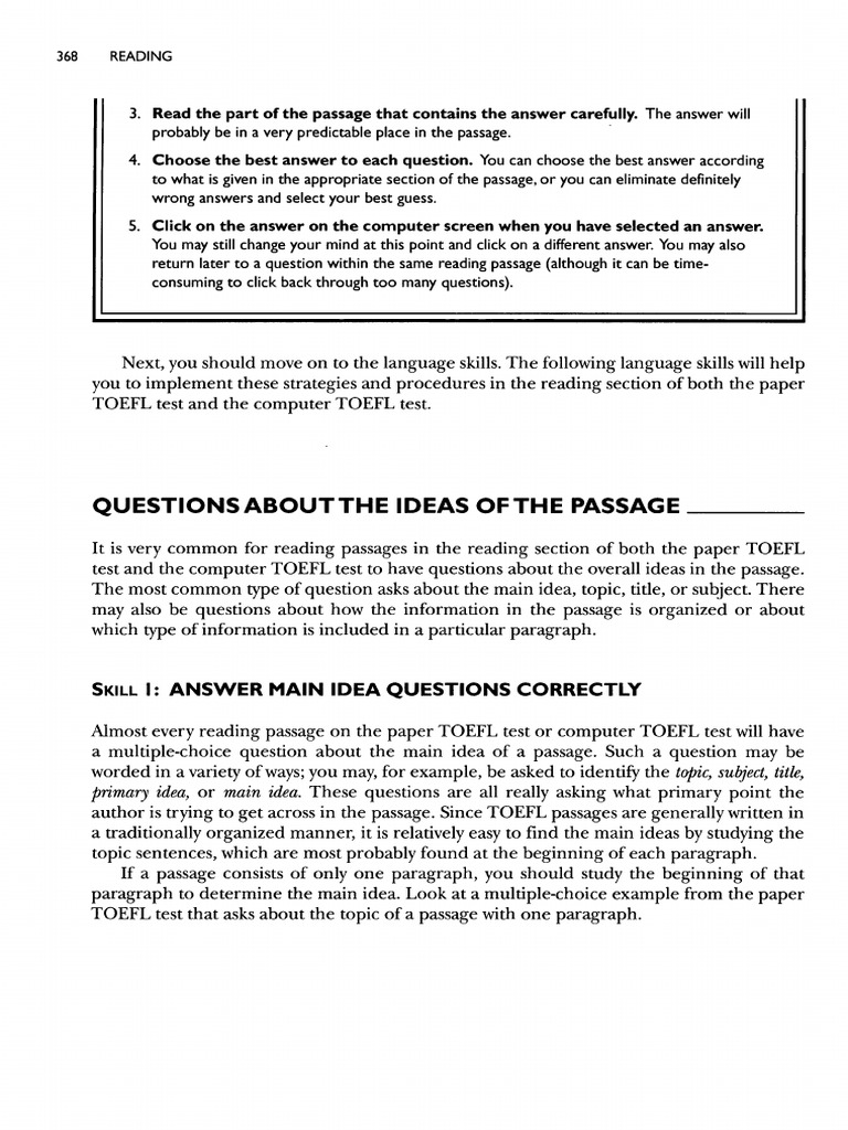 TOEFL Reading Practice. Skill 1 and Skill 2. Main Idea | PDF