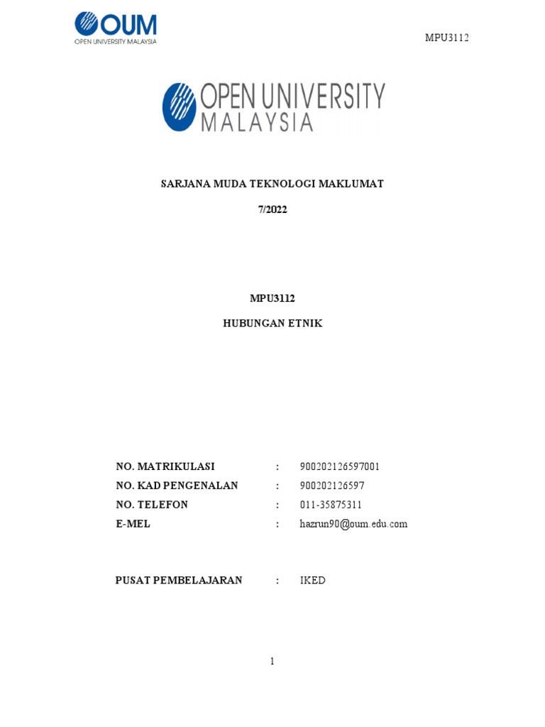 Mpu3112-Tugasan Hubungan Etnik | PDF