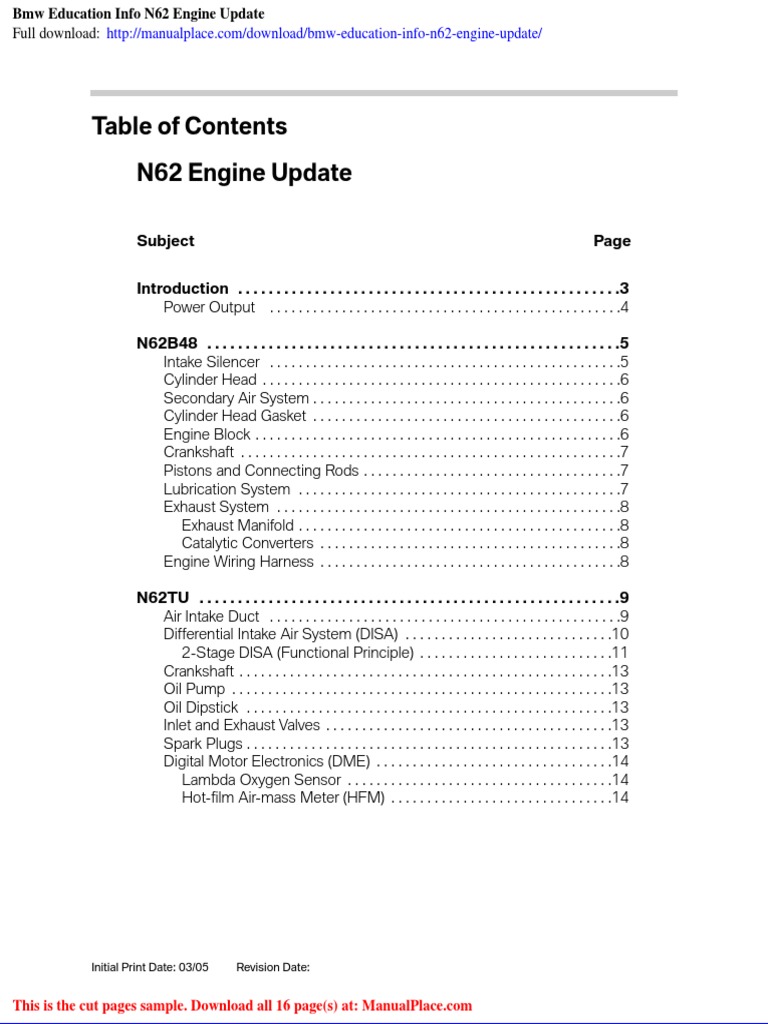 BMW Education Info n62 Engine Update | PDF | Vehicles | Engines