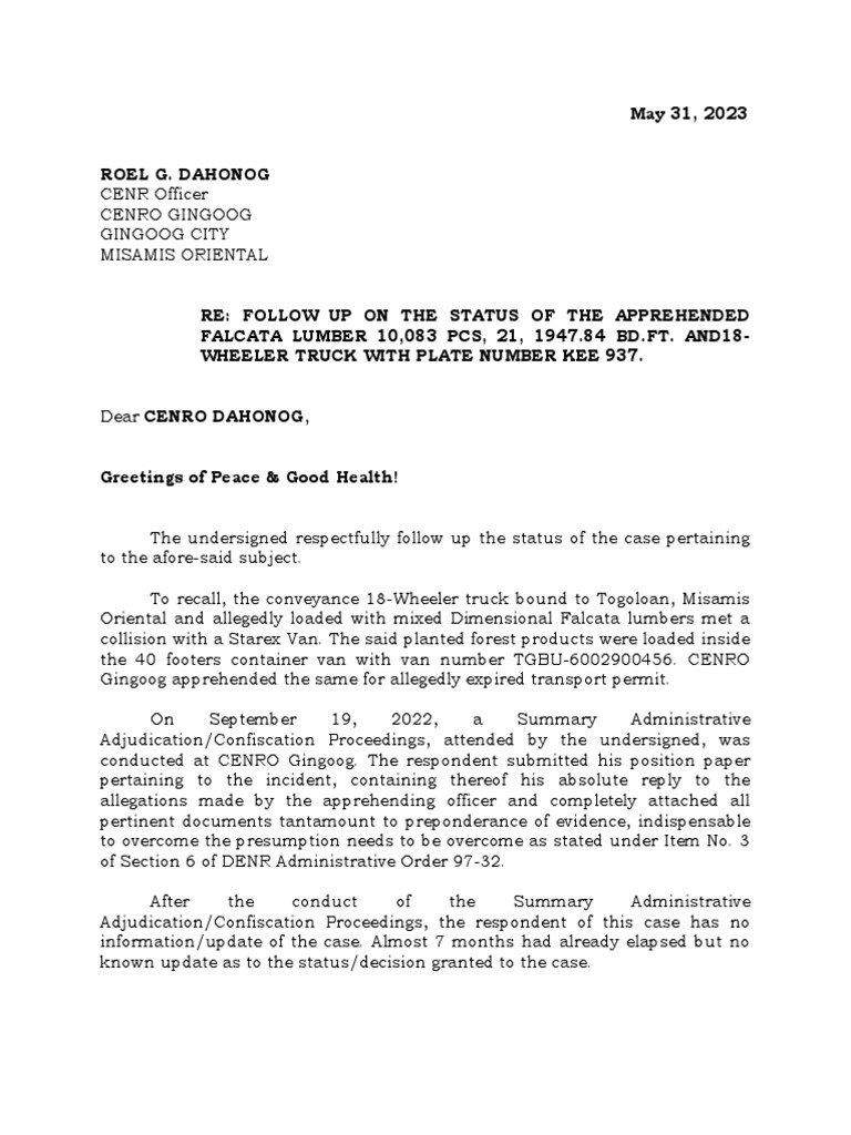 TANJAY Follow - Up Letter | PDF | Government | Justice