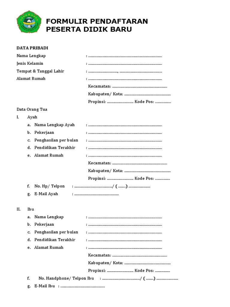 Formulir Pendaftaran Santri Baru | PDF | Griya & Taman