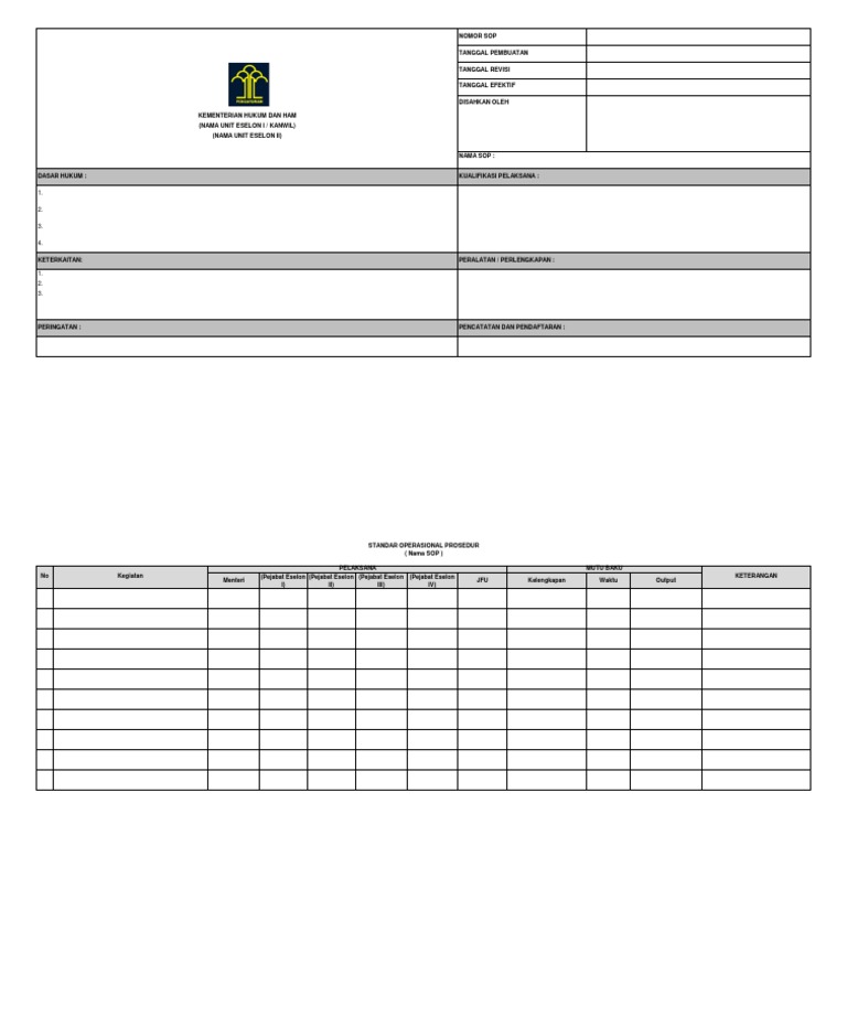 Format Cover SOP Dan Template SOP - Kemenkumham | PDF