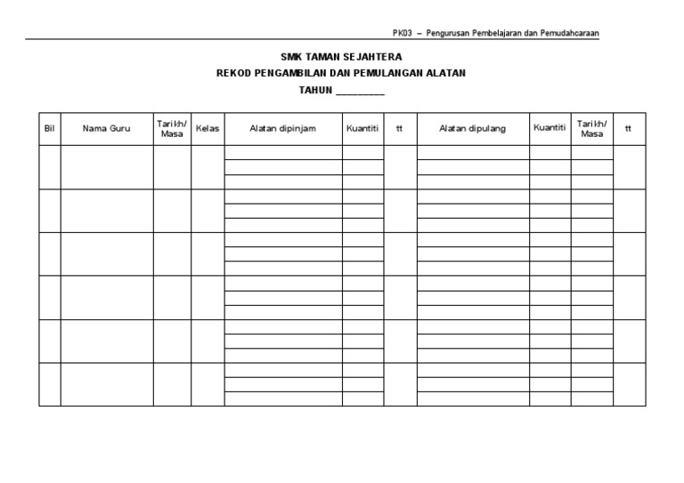 Pk03 2 Rekod Pengambilan Dan Pemulangan Alatan | PDF