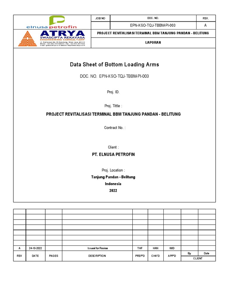 EPN-KSO-TQJ-TBBM-PI-003 - Data Sheet For Bottom Loading Arms | PDF