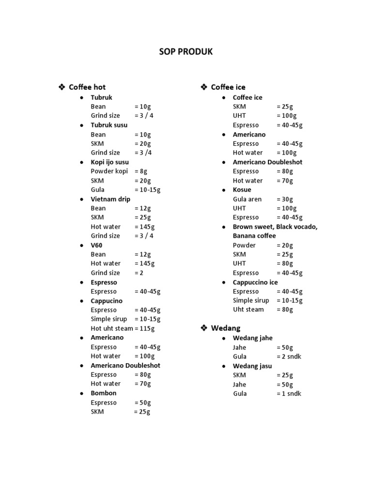 Sop Produk Cafe Pdf Foods Non Alcoholic Drinks