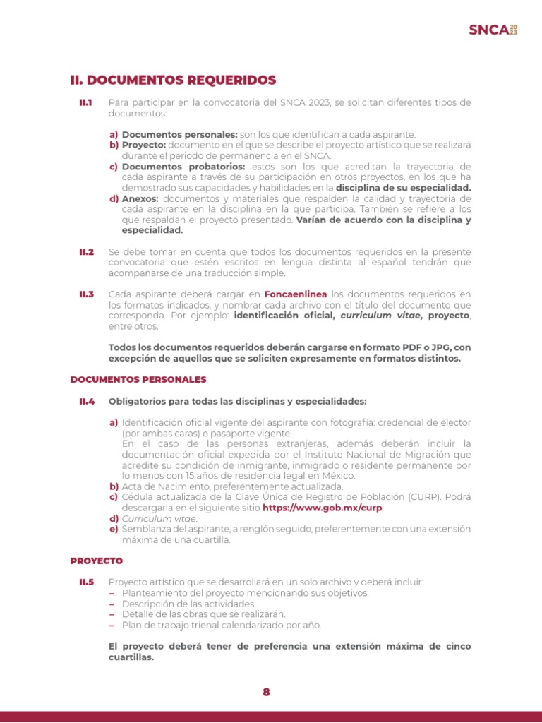 Documentos Requeridos SNCA 2023 | PDF | Traducciones | Partituras