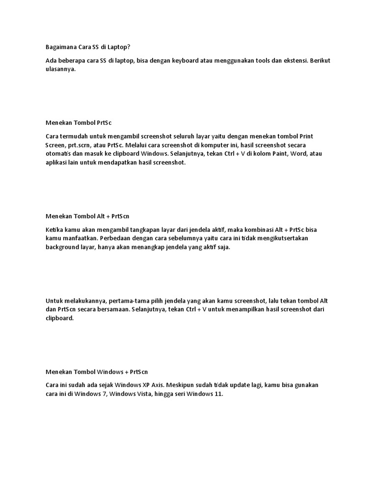 Bagaimana Cara SS Di Laptop 1234 | PDF