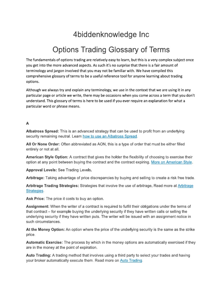 Options Trading Glossary | PDF