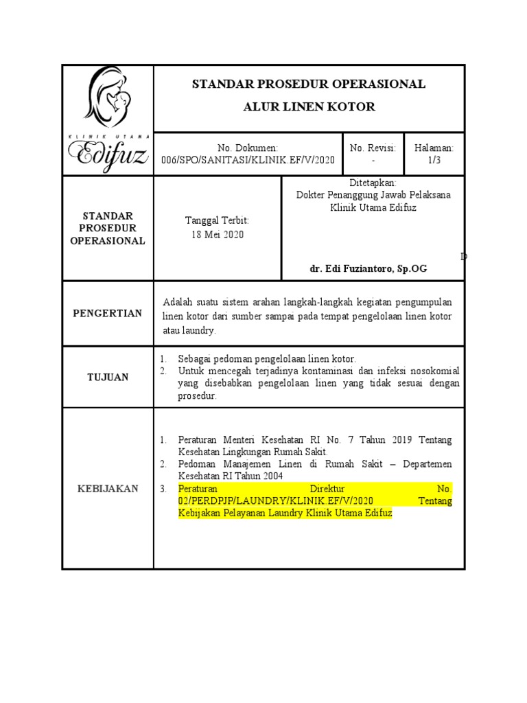 Spo 006 Alur Linen Kotor | PDF