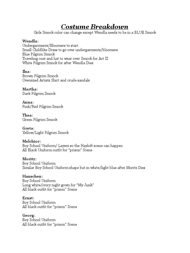 Costume Breakdown | PDF