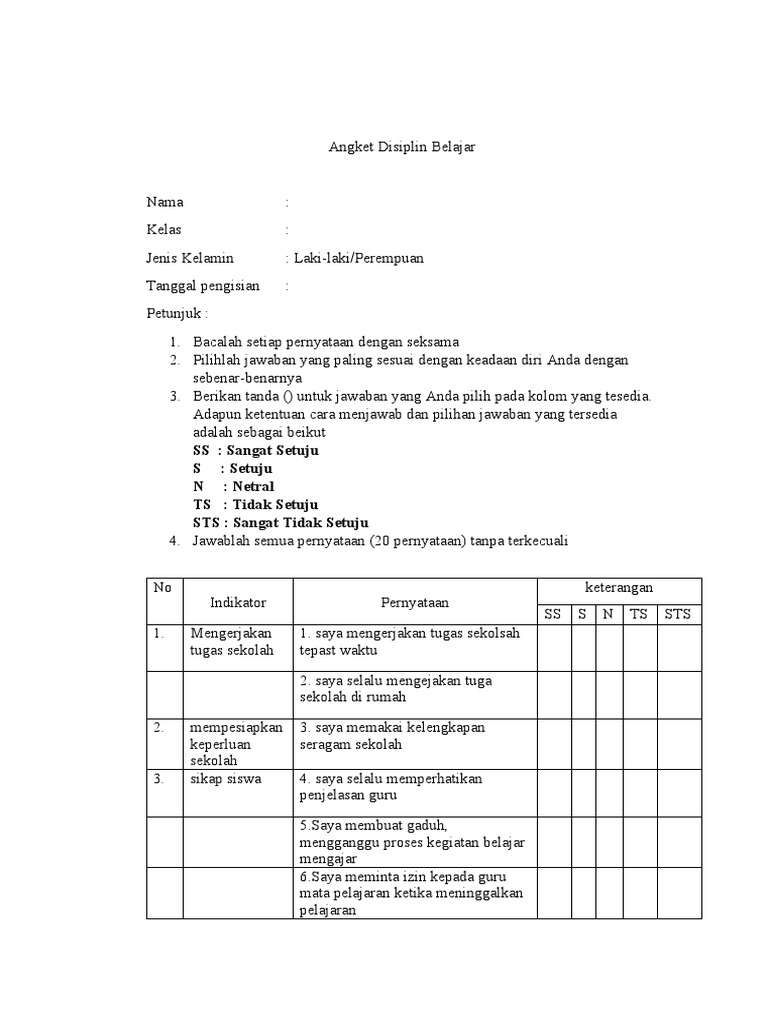 Angket Nuryani | PDF | Seni & Disiplin Bahasa
