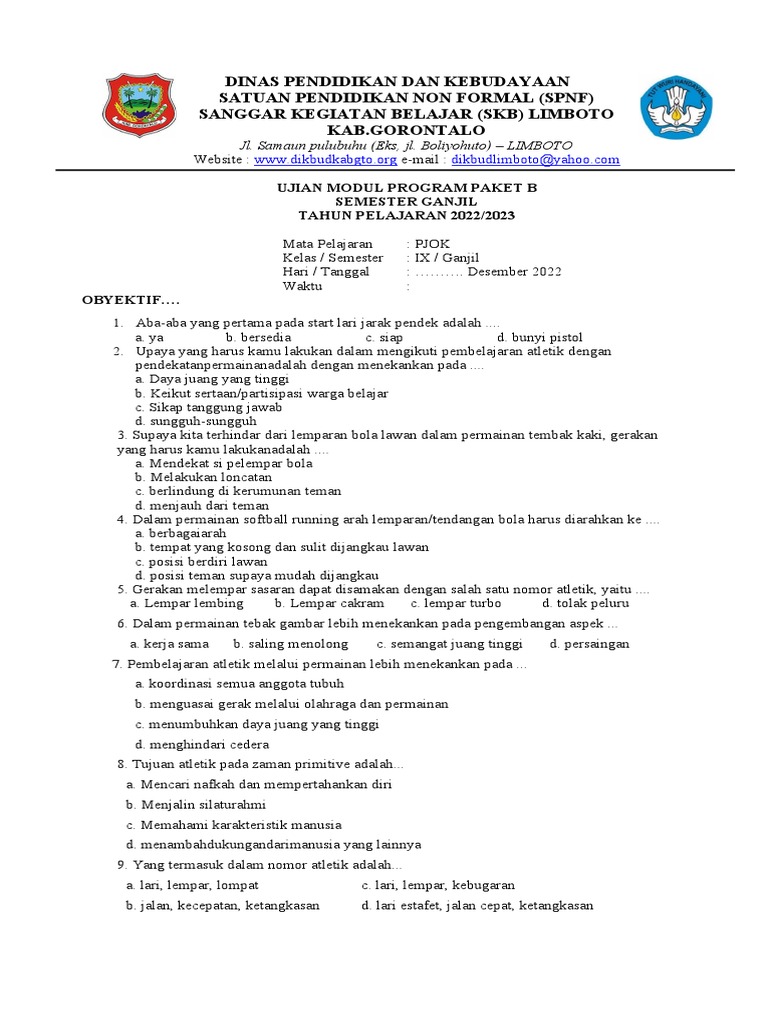 Soal PJOK Kls 9 | PDF