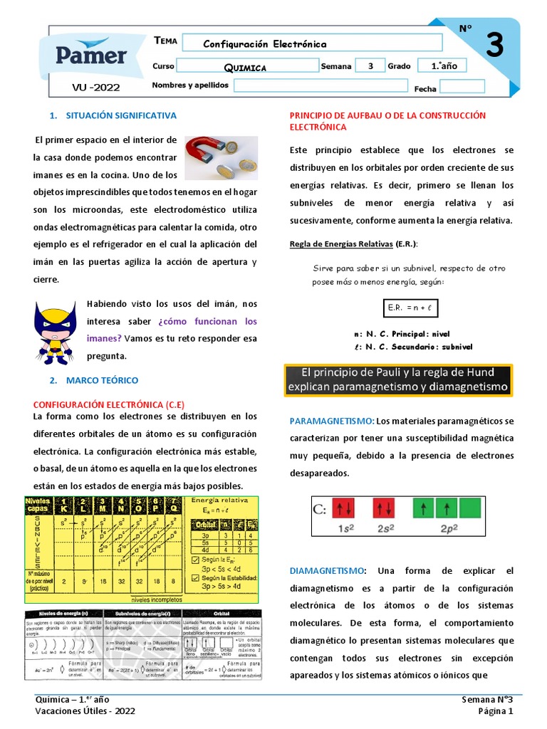 Separata Guía_S1_QUI_SEM3_VU 2022 | PDF | Configuración electronica | Ciencias fisicas