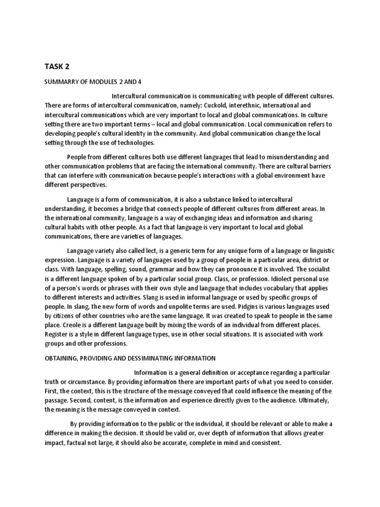 Summarry of Modules 2 and 4 | PDF | Communication | Nonverbal Communication