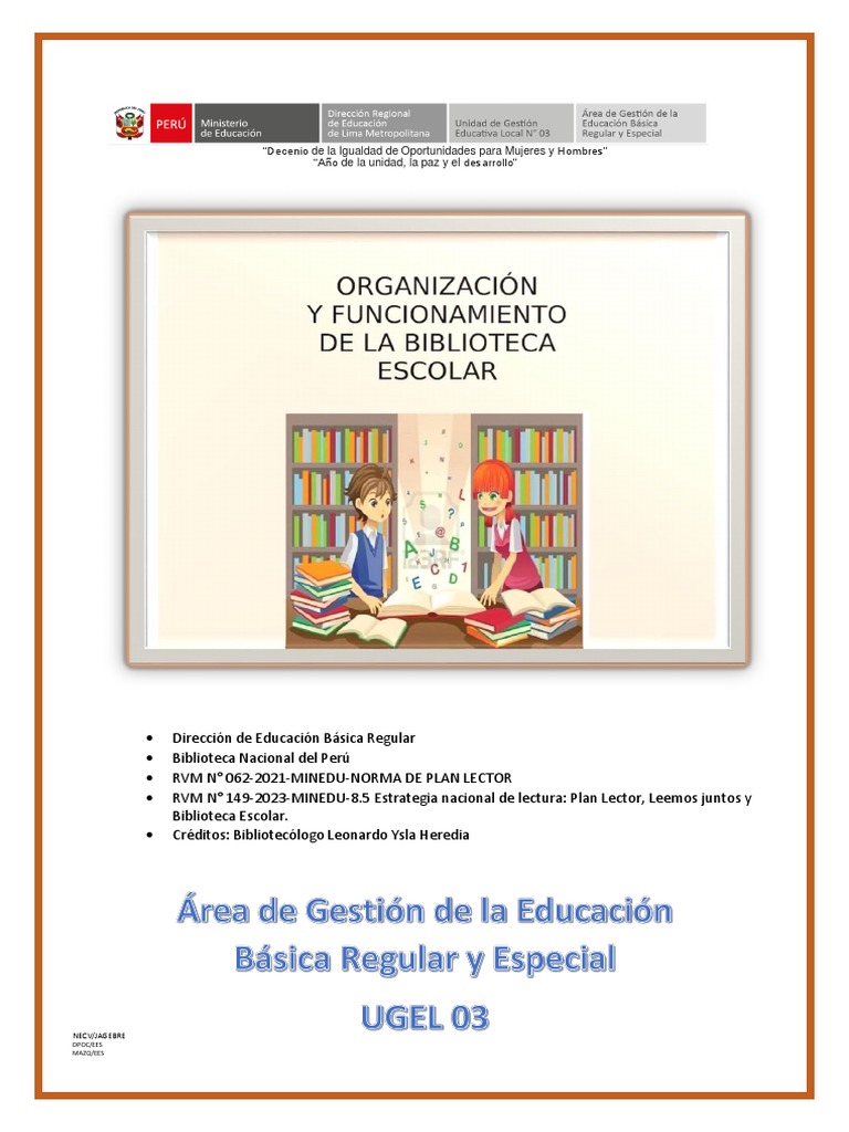 ORGANIZACIÓN DE LA BIBLIOTECA ESCOLAR PORTIZ-UGEL03 | PDF | Biblioteca ...