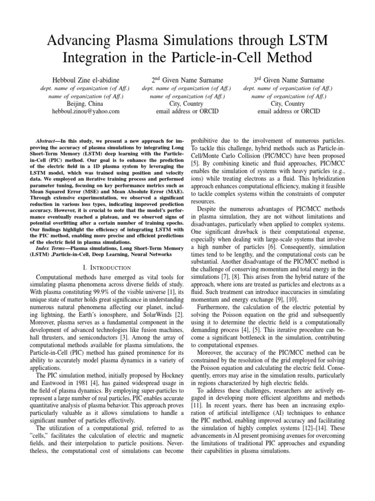 Advancing Plasma Simulations Through LSTM Integration in The Particle ...