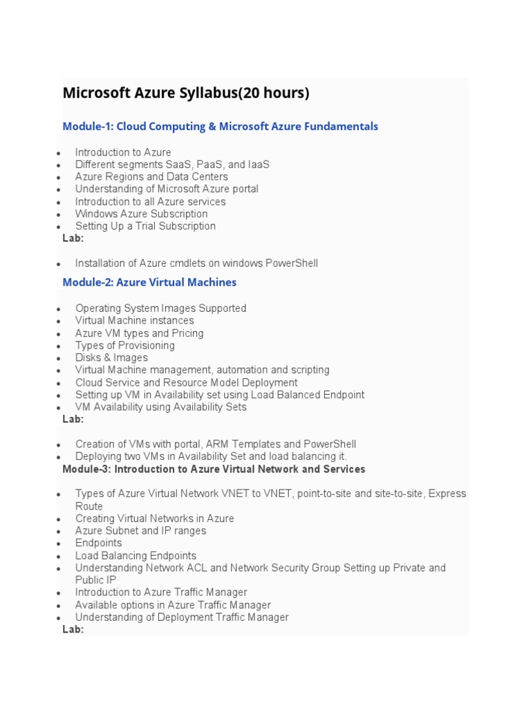 Microsoft Azure Syllabus | PDF Microsoft Azure Syllabus | PDF