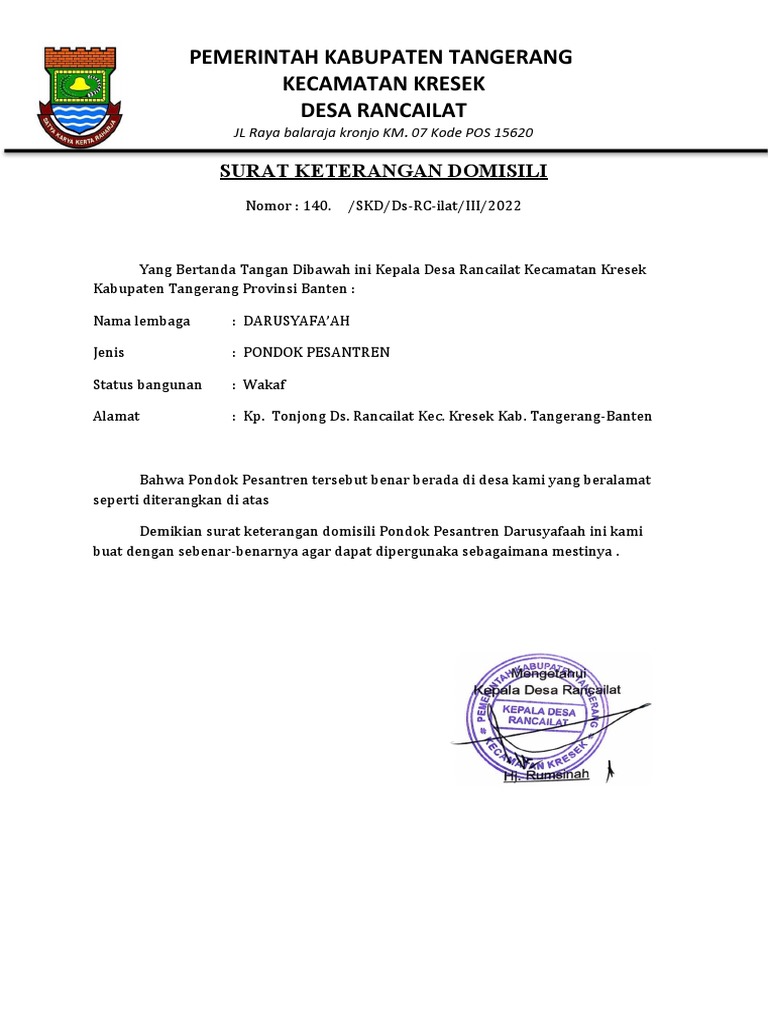 Surat Keterangan Domisili Pondok Pesantren | PDF