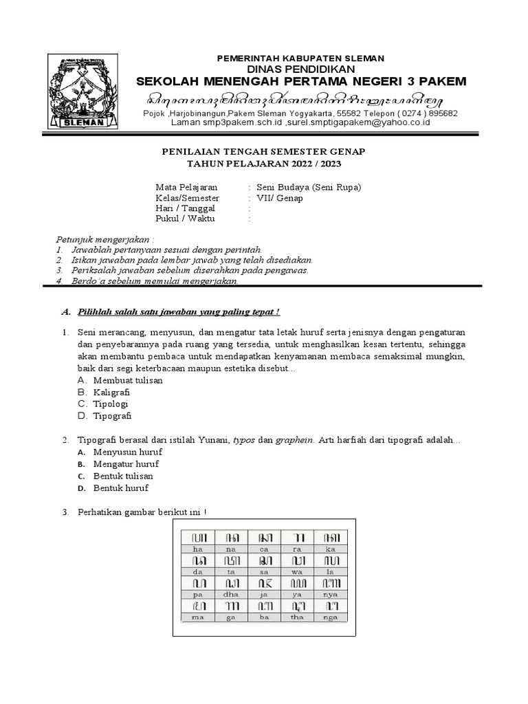 Kelas 7 - Soal PTS Seni Budaya Rupa Genap 2022-2023 | PDF