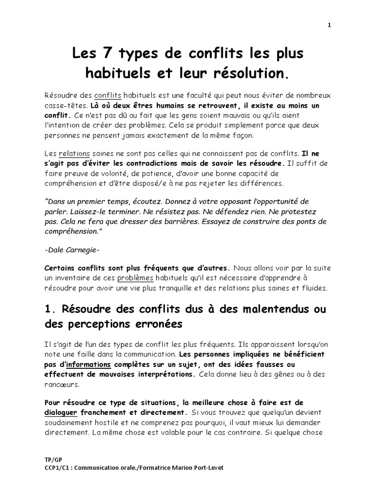 Les 7 types de conflits et leur résolution | PDF | Résolution de conflit