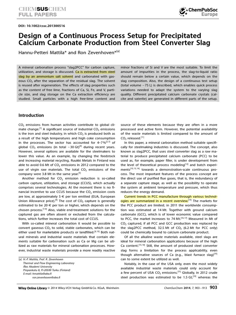 Design for Continuous PCC Produciton | PDF | Calcium | Steelmaking