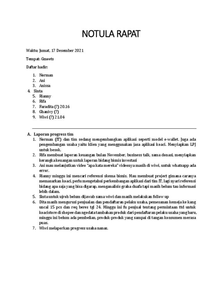 Notula Rapat 17 Des 2021 | PDF