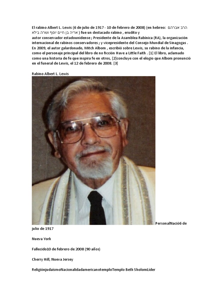 El Rabino Albert L. Lewis Biografía | PDF | Israel | Política mundial