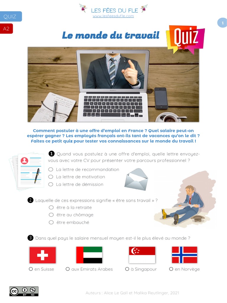 A2 Quiz Le Monde Du Travail en France Les Fées Du Fle | PDF | Salaires ...