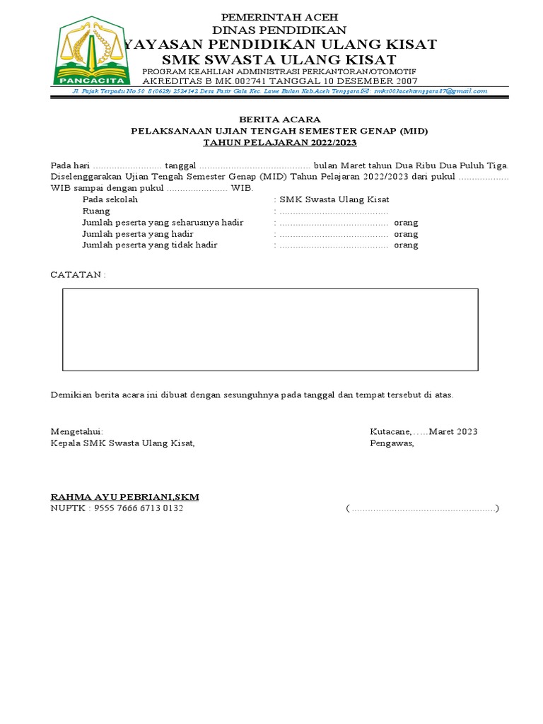 Berita Acara Ukk Otkp | PDF