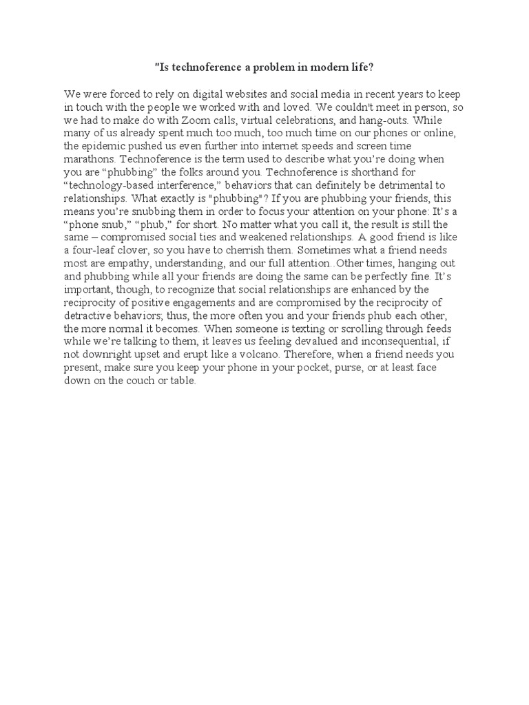 Is Technoference A Problem in Modern Life (ESSAY) | PDF