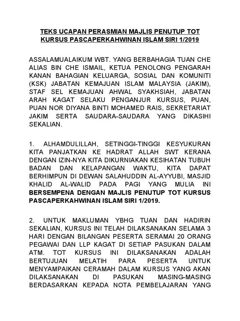Teks Ucapan Penutup Kursus | PDF