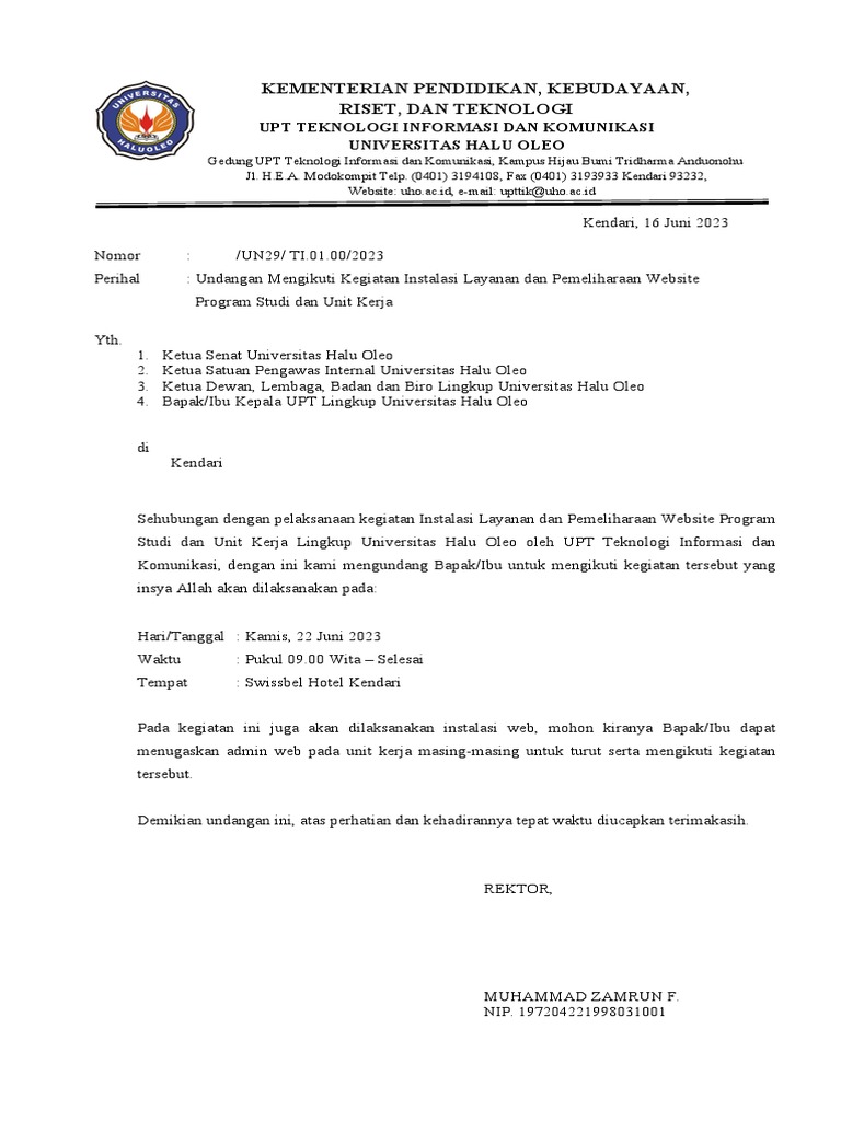 Undangan Instalasi Website UHO | PDF