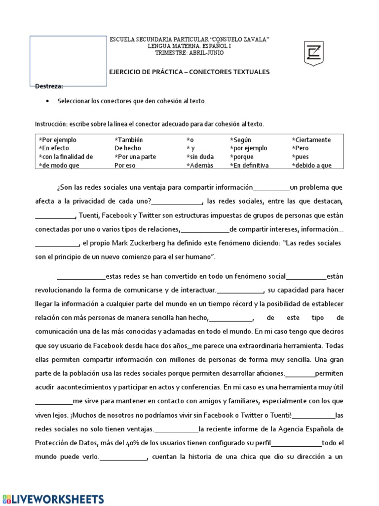 Ejercicio de Práctica - Conectores Textuales Destreza | PDF
