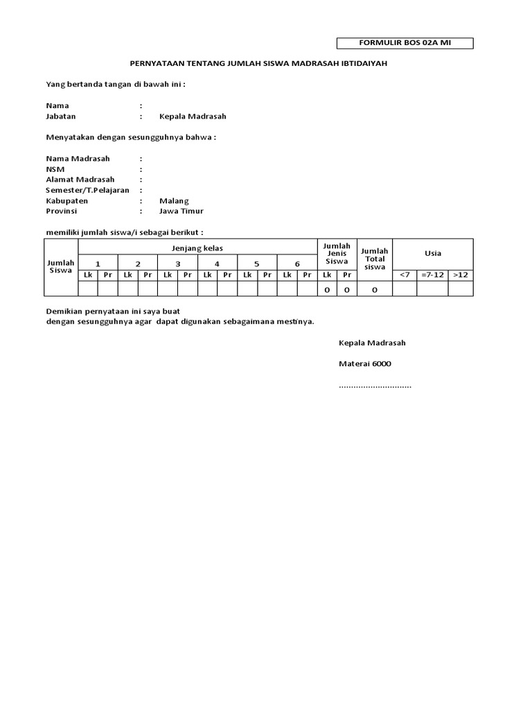 Form Bos 02a Untuk Mi | PDF
