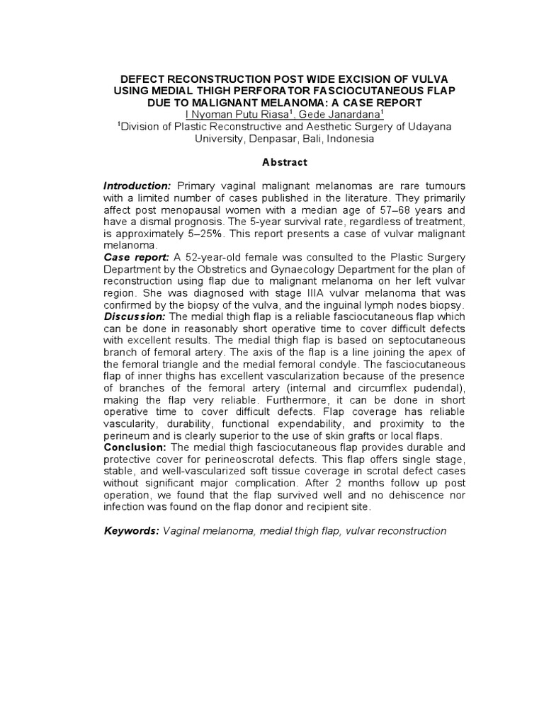 Defect Reconstruction Post Wide Excision Of Vulva Using Medial Thigh Perforator Fasciocutaneous