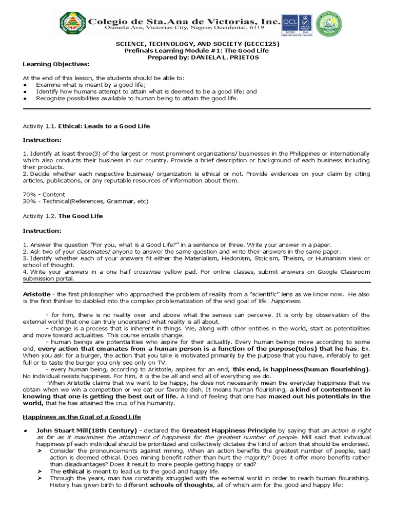 GECC125 Prefinals Module 1 | PDF | Hedonism | Happiness