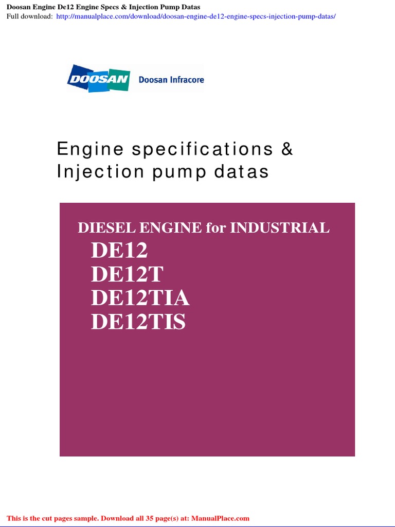 Doosan Engine De12 Engine Specs Injection Pump Datas | PDF | Engines ...