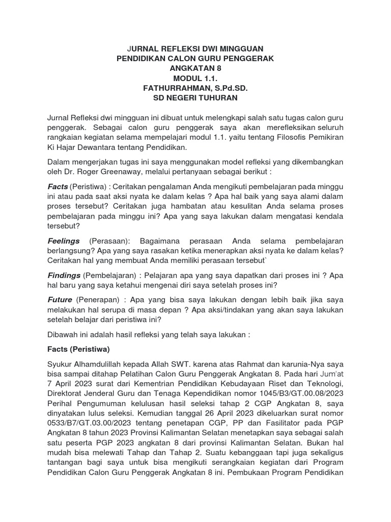 JURNAL 1.1 REFLEKSI DWI MINGGUAN Fathur | PDF