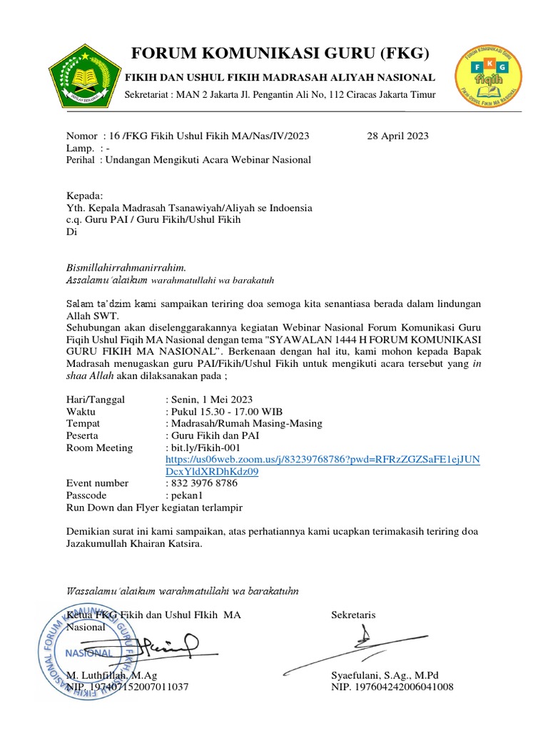 Surat Undangan Webinar 01052023 | PDF