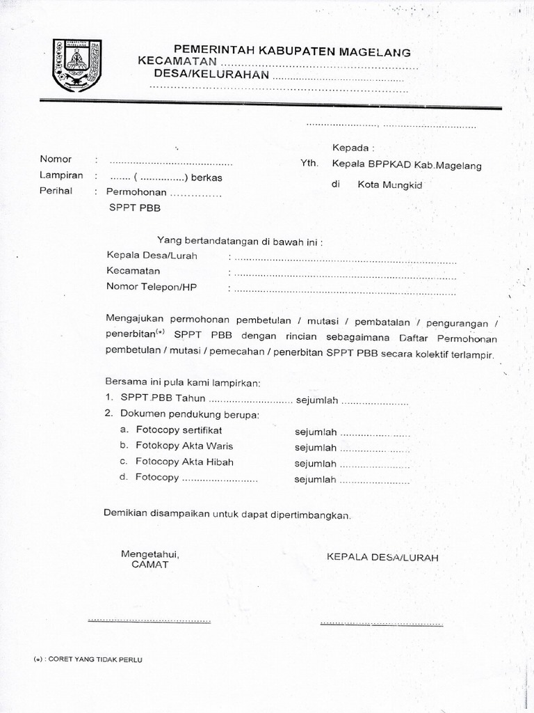 Form Balik Nama PBB Kabupaten | PDF