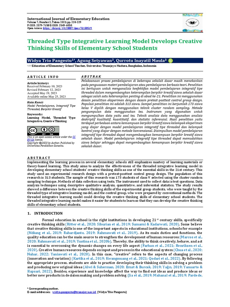 Threaded Type Integrative Learning Model Develops Creative Thinking Skills of Elementary School ...