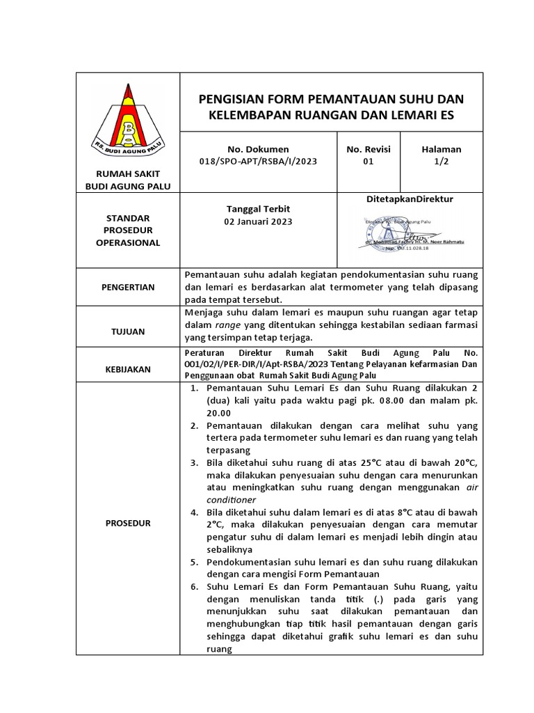 SPO PENGISIAN FORM PEMANTAUAN SUHU RUANG DAN LEMARI ES | PDF