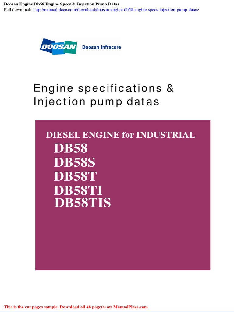 Doosan Engine Db58 Engine Specs Injection Pump Datas | PDF
