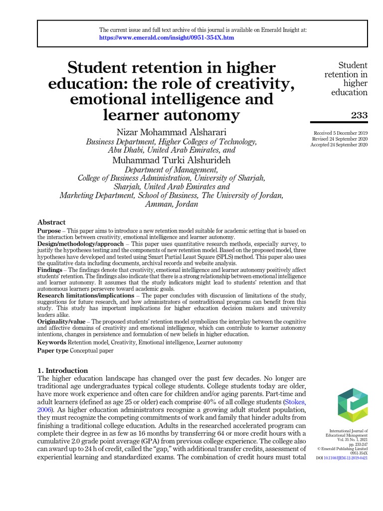 Student Retention in Higher Education - The Role of Creativity ...