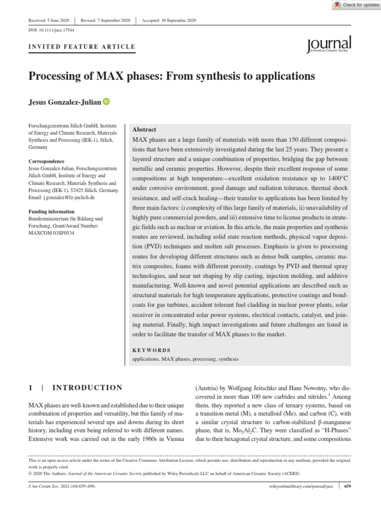 Processing of MAX Phases From Synthesis To Applications | PDF ...